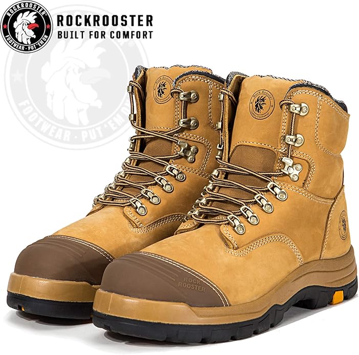 ROCKROOSTER Men's Work Boots - Steel Toe, 8 Inch Safety Leather, Slip ...